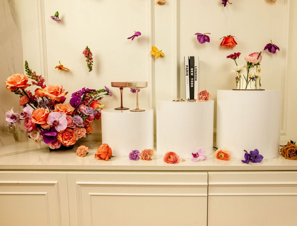 Tall Round Acrylic Display Risers for Catering | 3-Piece Set | Plinths NY